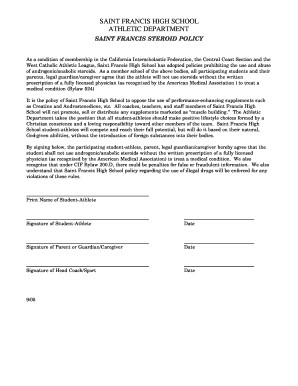 Fillable Online Steriod Policy Form - Saint Francis High School Fax ...