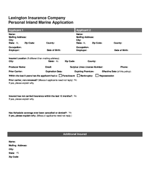 Fillable Online Lexington Insurance Company Personal Inland Marine ...