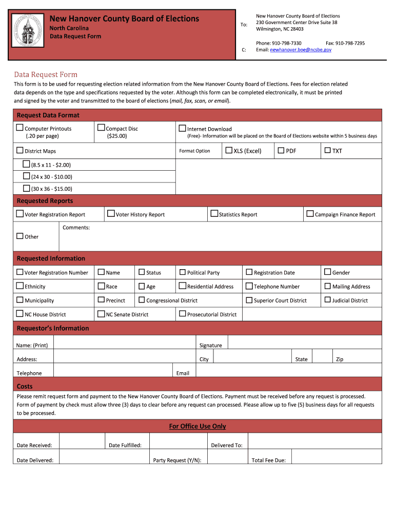 Fillable Online Board of Elections Data Request Form - New Hanover ...