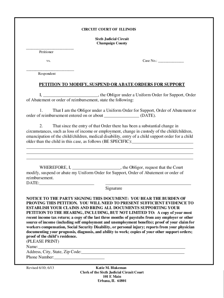 IL Petition To Modify Suspend Abate Orders For Support 2010 2021