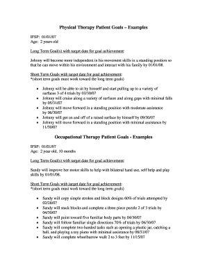 Fillable Online Physical Therapy Patient Goals Examples Fax Email Print ...