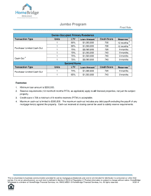 Fillable Online Jumbo 30, 15 Year Fixed Rate - HomeBridge Wholesale Fax ...