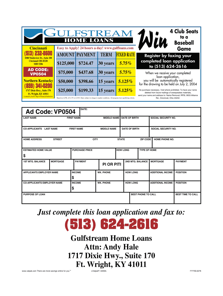 Fillable Online Just complete this loan application and fax to: Gulfstream ... - Valpak Fax ...