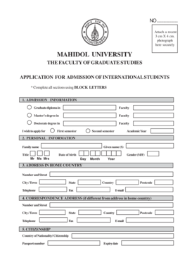 Fillable Online sc mahidol ac APPLICATION FOR ADMISSION OF ...