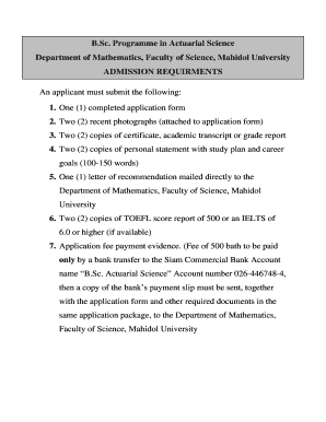 Fillable Online sc mahidol ac Application form for Actuarial Science ...