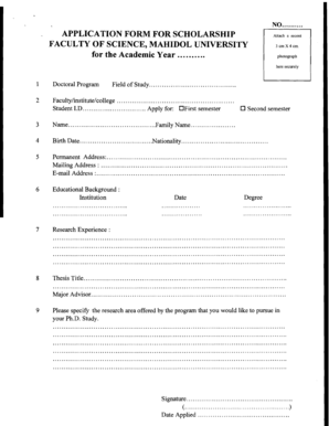 Fillable Online sc mahidol ac Application form for Scholarship, Faculty ...