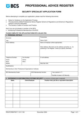 Fillable Online bcs PROFESSIONAL ADVICE REGISTER - bcs Fax Email Print ...