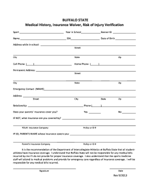 Fillable Online Medical History Form (PDF) - Buffalo State College ...