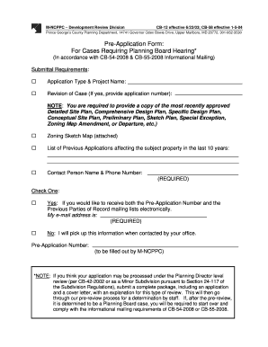 Fillable Online pgplanning Pre-Application Form: For Cases Requiring ...