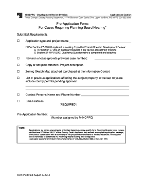 Fillable Online pgplanning PENDING preapplication form 08-2013 Fax ...