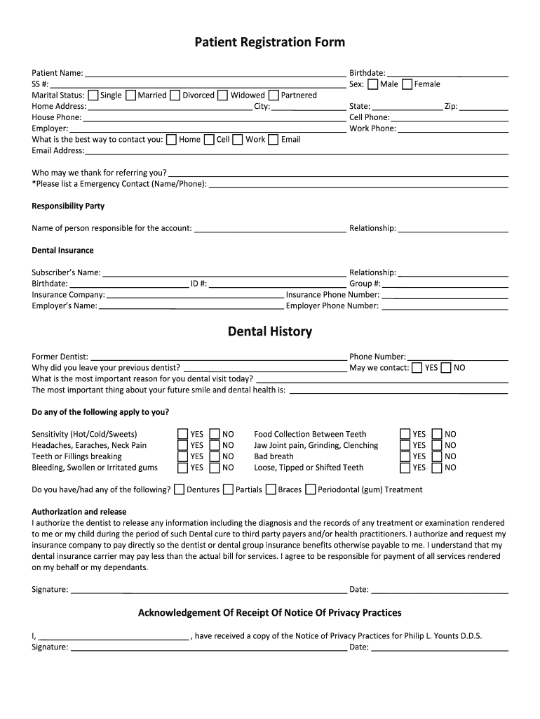 Fillable Online Patient Registration Form Dental History - Philip ...