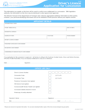 Fillable Online transport wa gov Driver's licence, application for ...