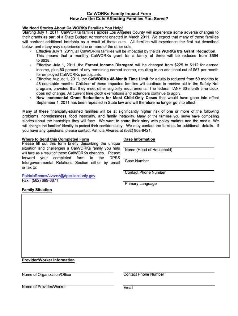 Fillable Online ladpss CalWORKs Family Impact Form How Are the Cuts ...