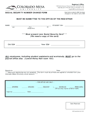 Fillable Online coloradomesa Used when students SSN has been Fax Email ...