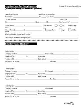 Fillable Online Application for Employment Employment History Fax Email ...