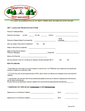 Fillable Online 2011 Landlord Registration Form Fax Email Print - pdfFiller