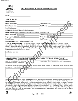 Fillable Online Exclusive Buyer Representation Agreement 1010 Fax Email Print - pdfFiller