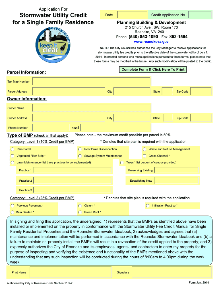 Fillable Online roanokeva Application For Stormwater Utility Credit for ...