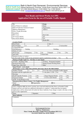 Fillable Online bathnes gov New Roads and Street Works Act 1991 ...