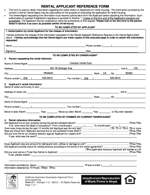 Fillable Online RENTAL APPLICANT REFERENCE FORM - Campos Verde East Fax ...