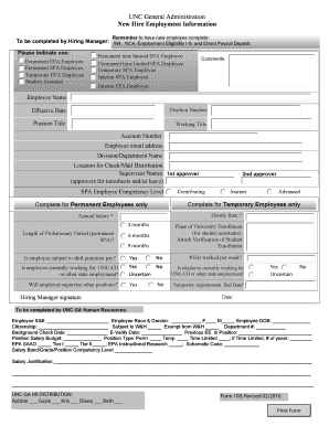 Fillable Online UNC General Administration New Hire Employment Information Fax Email Print ...