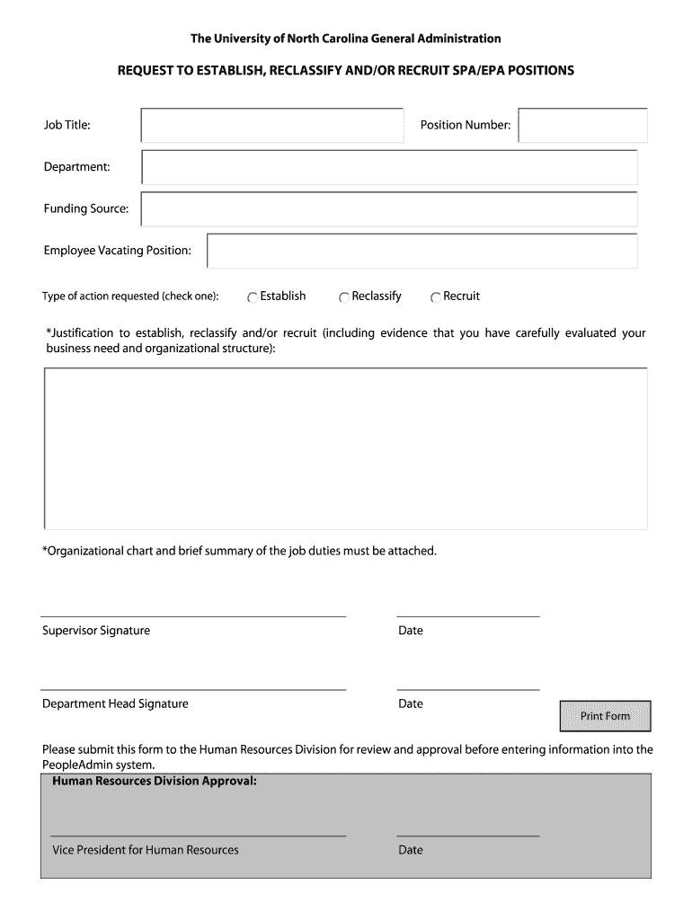 Fillable Online REQUEST TO ESTABLISH, RECLASSIFY AND/OR RECRUIT SPA/EPA ...