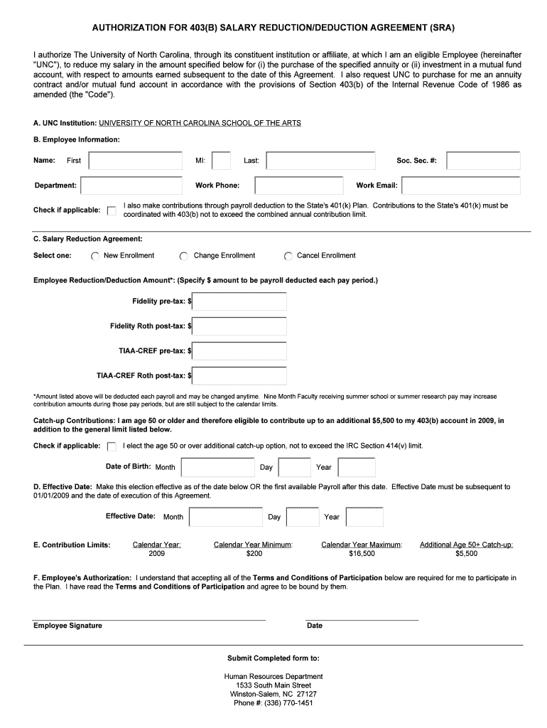 Fillable Online AUTHORIZATION FOR 403(B) SALARY REDUCTION/DEDUCTION ...