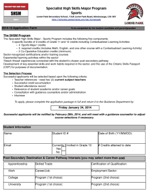 Fillable Online SHSM APPLICATION Fax Email Print - pdfFiller