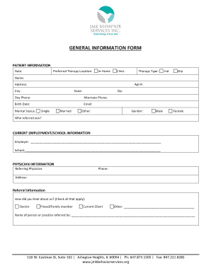 Fillable Online General Information Form - JMK Behavior Services Fax ...