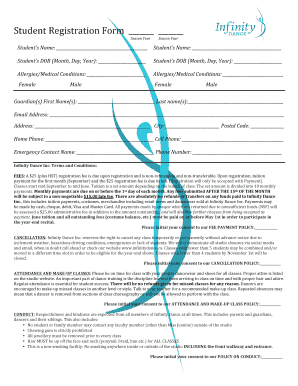 Fillable Online Student Registration Form - Infinity Dance Fax Email Print - pdfFiller