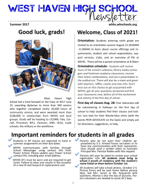 Fillable Online whhs whschools Good luck, grads! Important reminders ...