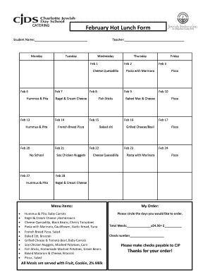 Fillable Online ATERING February Hot Lunch Form Fax Email Print - pdfFiller