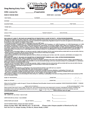 Fillable Online Drag Racing Entry Form Fax Email Print - pdfFiller