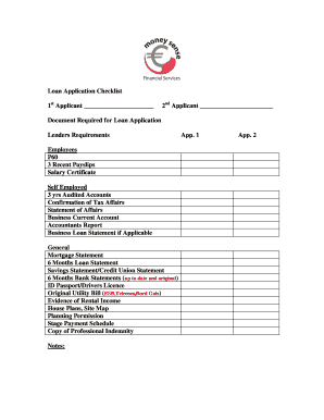 Fillable Online Loan Application Checklist 1 Applicant - Money Sense ...