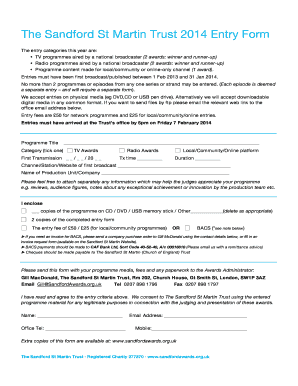 Fillable Online The Sandford St Martin Trust 2014 Entry Form Fax Email ...