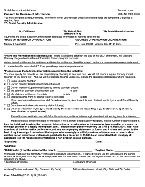 Fillable Online Social Security Administration Form Approved Consent ...