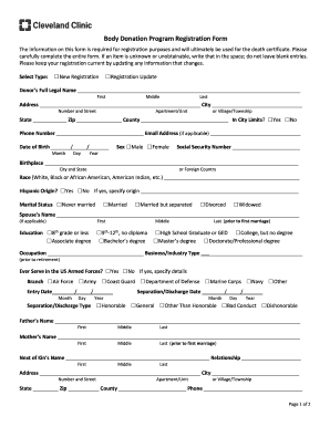 Fillable Online my clevelandclinic Body Donation Program Registration ...