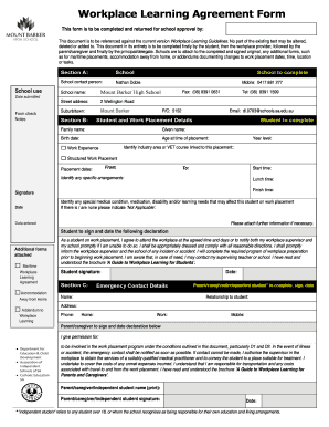 Workplace Learning Agreement Form - Fill Online, Printable, Fillable ...