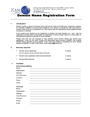 Fillable Online Domain Name Registration Form - Zamnet Fax Email Print ...