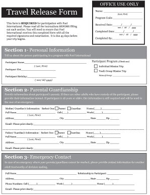 Fillable Online Travel Release Form - Fuel International Fax Email ...