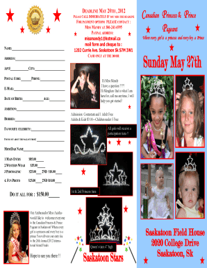 Fillable Online Canadian Princess & Prince Pageant - Miss All Canadian ...