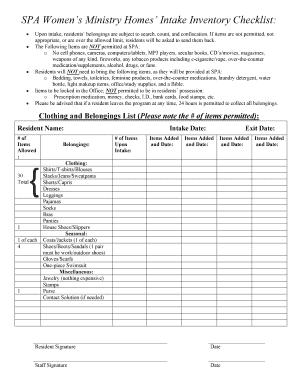 SPA Women's Ministry Homes' Intake Inventory Checklist: - Fill and Sign ...