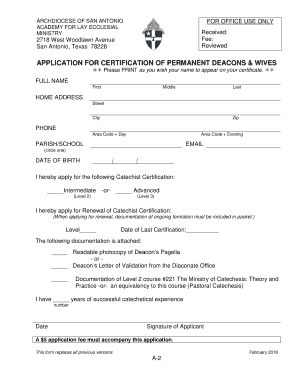 Fillable Online application for certification of permanent deacons ...