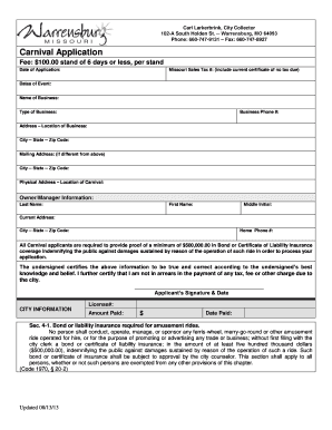 Fillable Online Fax: 660-747-8927 Carnival Application Fax Email Print ...