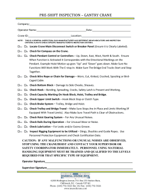 Fillable Online PRE-SHIFT INSPECTION GANTRY CRANE Fax Email Print ...