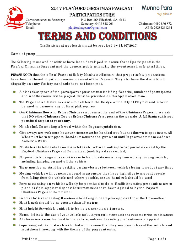 Fillable Online 2017 PLAYFORD CHRISTMAS PAGEANT PARTICIPATION FORM Fax ...