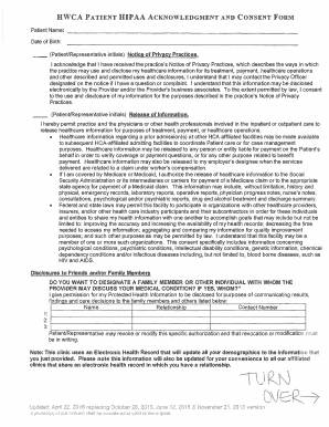 Fillable Online HWCA PATIENT HIPAA ACKNOWLEDGMENT AND CONSENT FORM Fax ...
