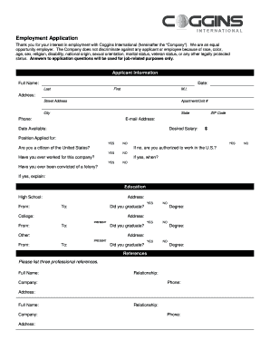 Fillable Online Employment Application - Coggins International Fax ...