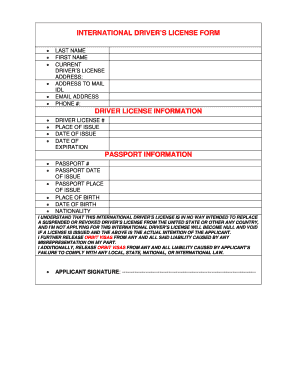 Fillable Online international driver's license form driver license ...