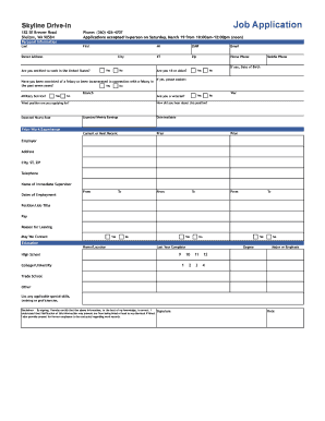 Fillable Online Job Application - Skyline Drive-In Fax Email Print ...